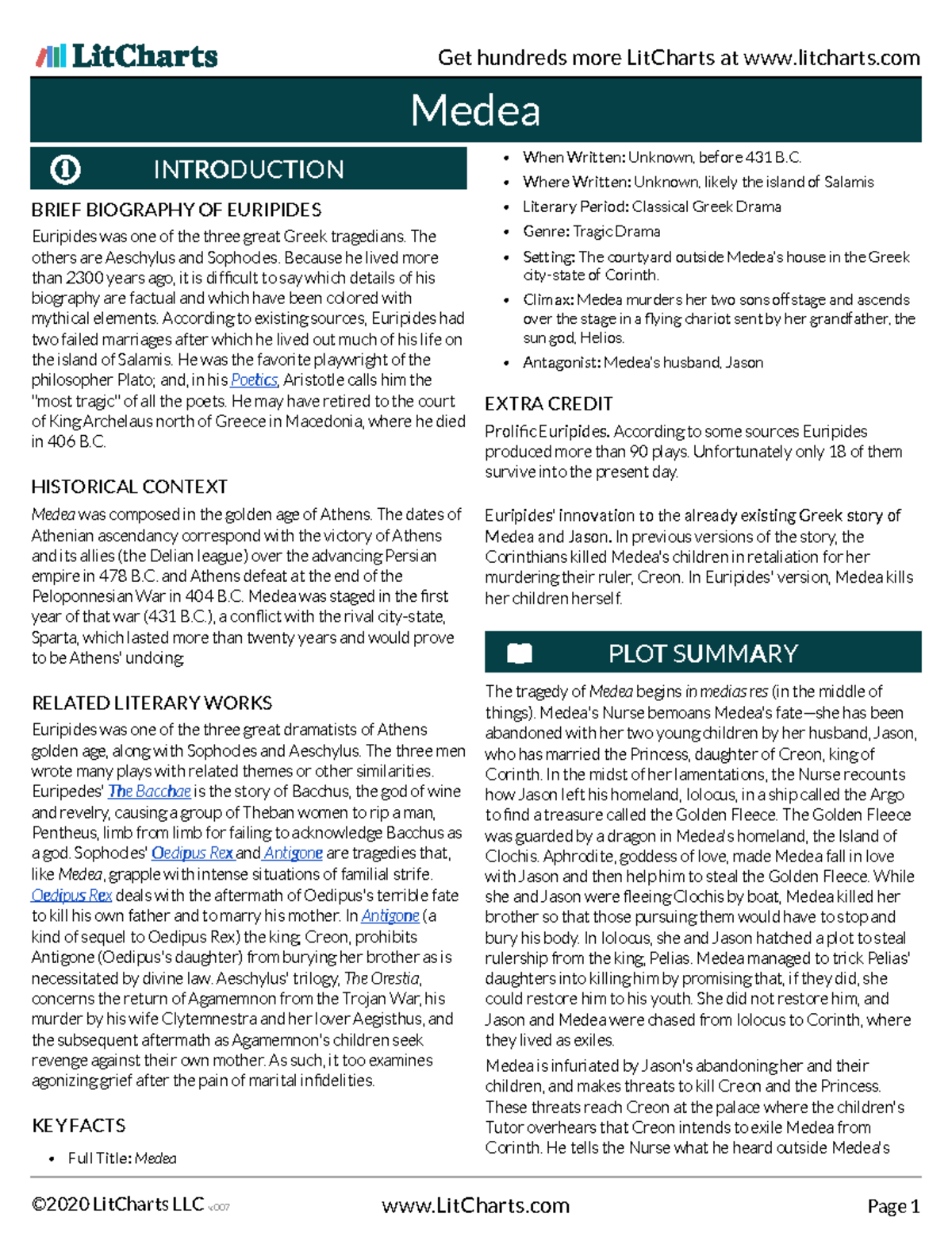 Medea-Lit Chart - Summary Medea - Medea BRIEF BIOGRAPHY OF EURIPIDES ...