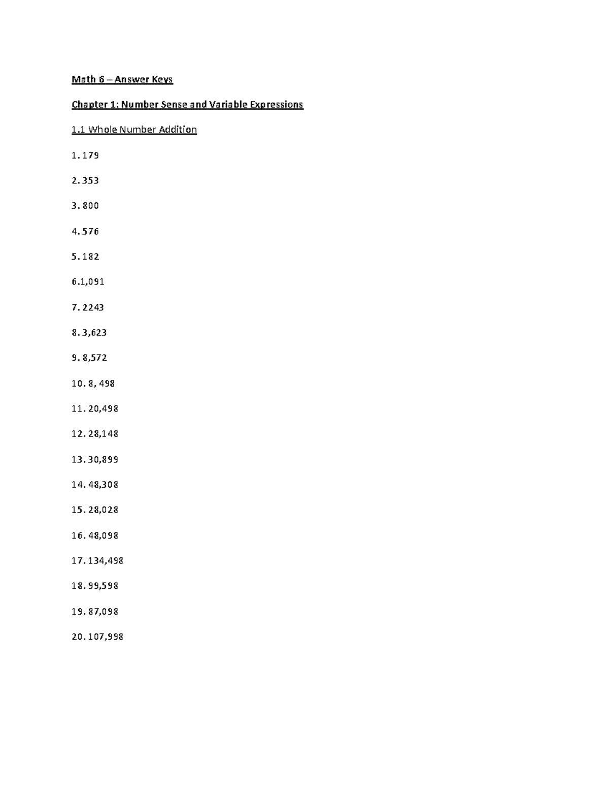 Answer Key CK-12 Chapters 01-06 Middle School Math 6 Concepts - Math 6 ...