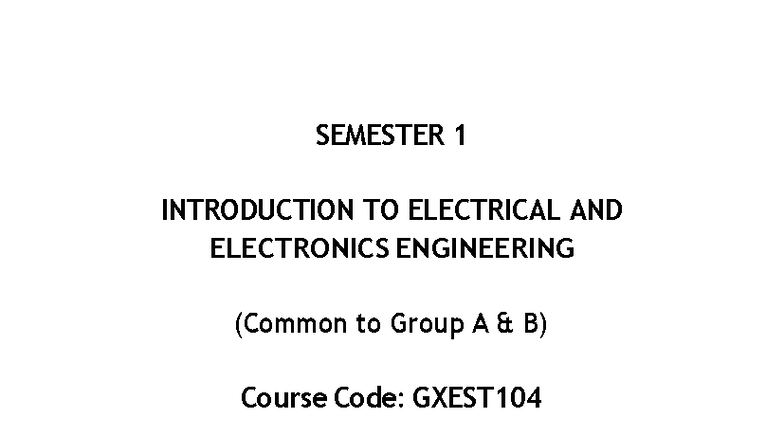 Basics of Electronics: GXEST104 Semester 1 Overview - Studocu