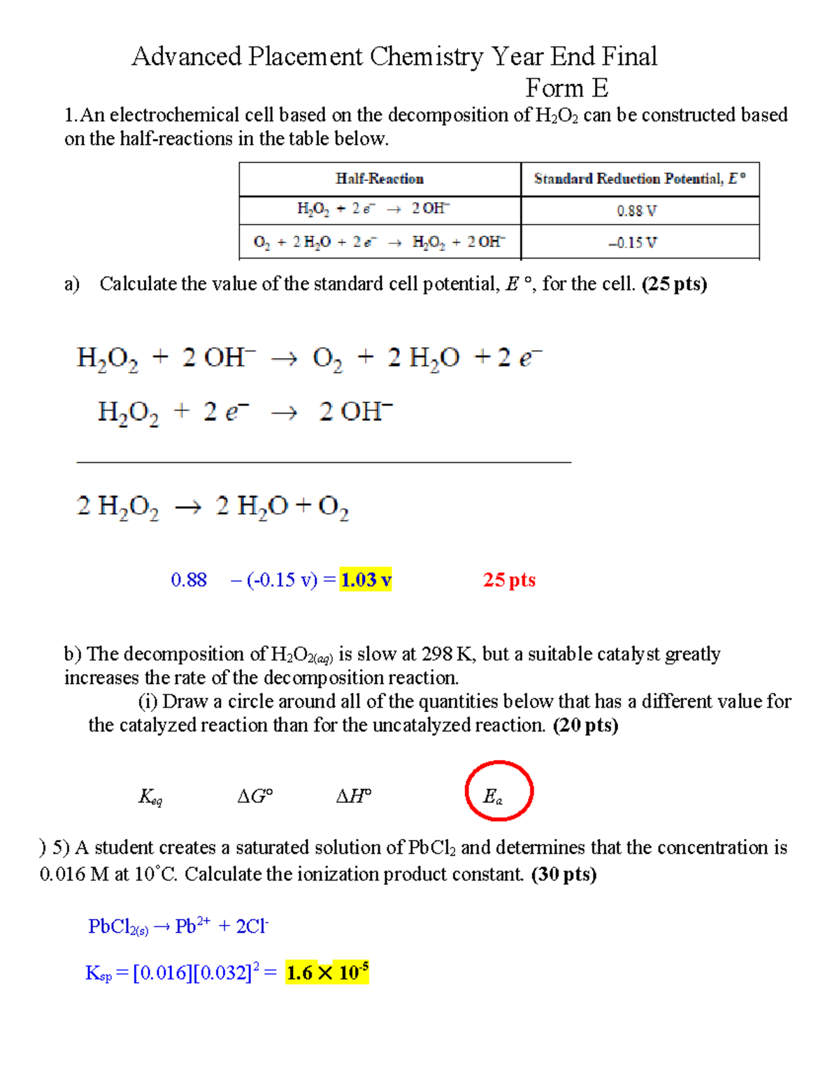 Final Year End Form E and F - Advanced Placement Chemistry Year End ...