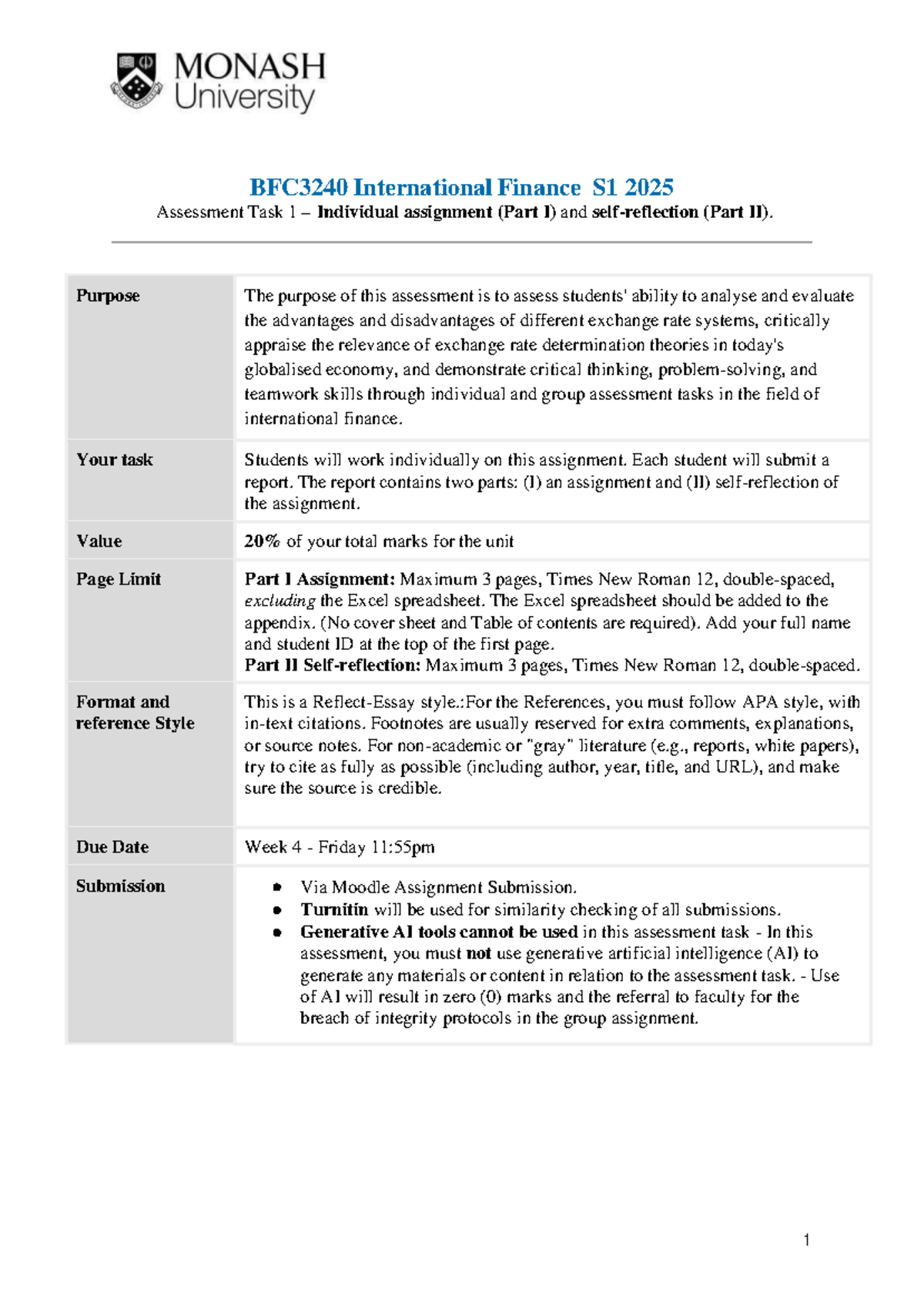 Assessment Task 1: BFC3240 International Finance - Exchange Rate ...