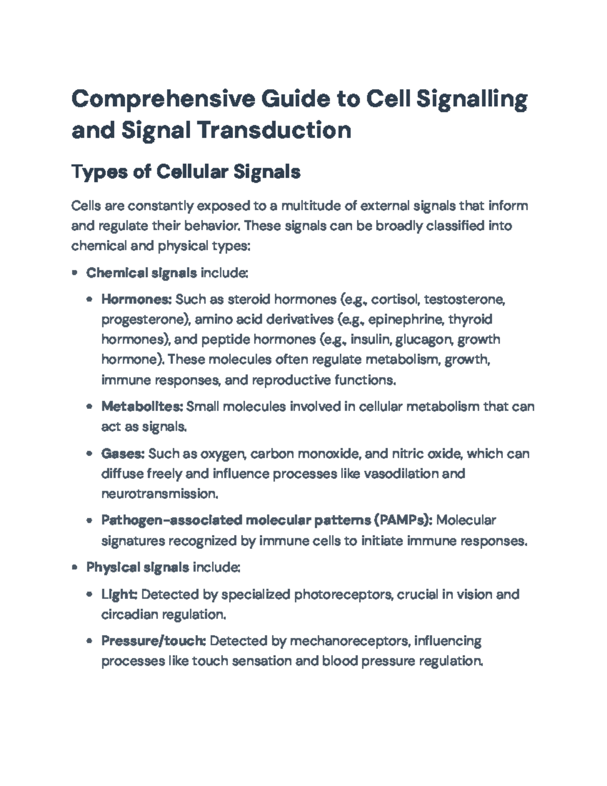 Comprehensive Study on Cell Signalling & Signal Transduction Mechanisms - Studocu