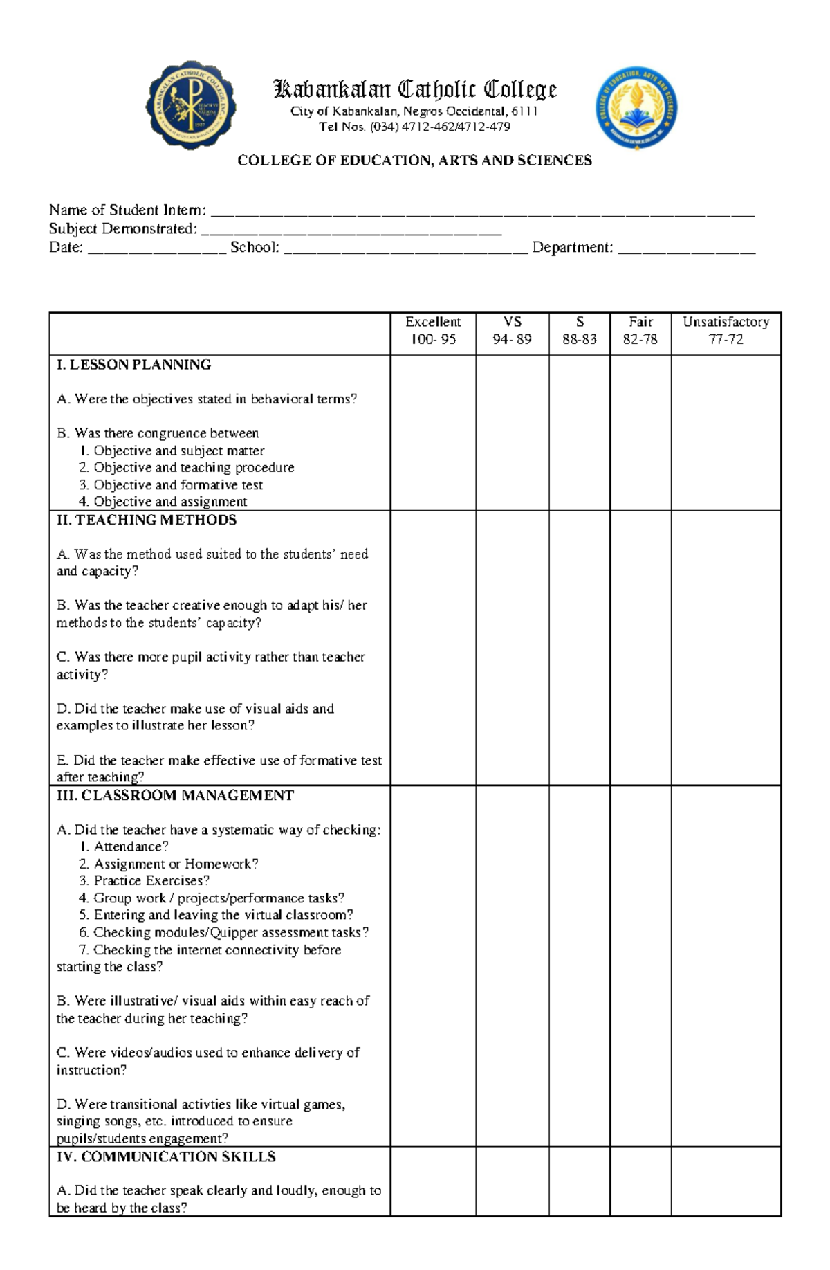EDUC 101: Lesson Planning and Teaching Methods Evaluation - Studocu