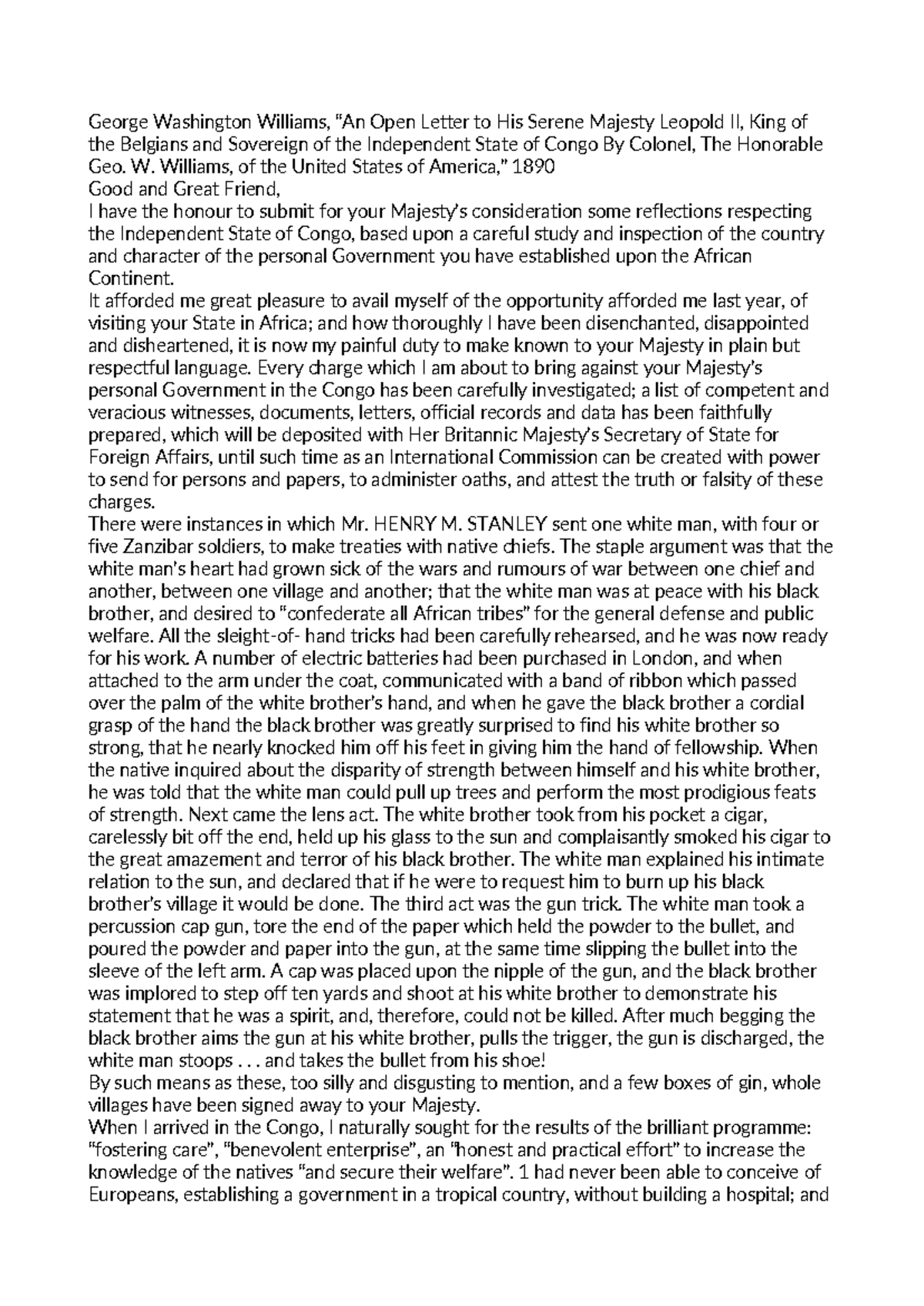 Examining George Washington Williams' Open Letter to King Leopold II ...