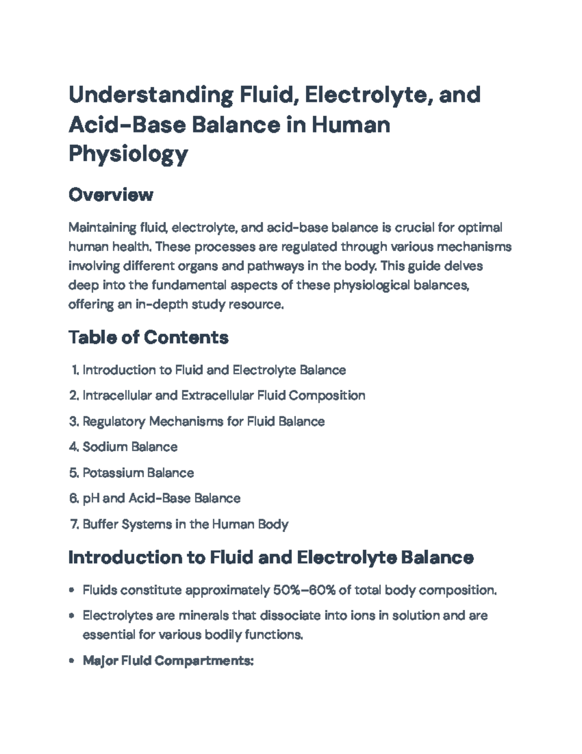 Fluid, Electrolyte, and Acid-Base Balance in Human Physiology ...