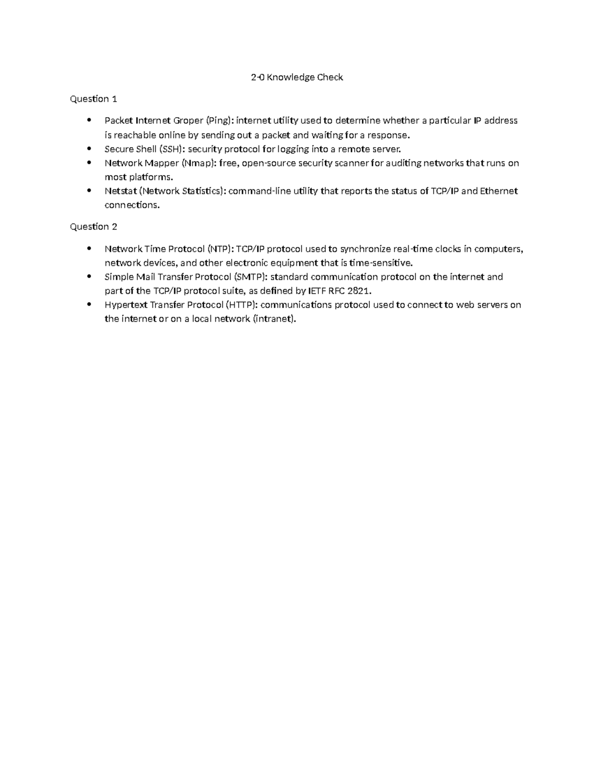 2-0 Knowledge Check: Networking Protocols & Tools Overview - Studocu