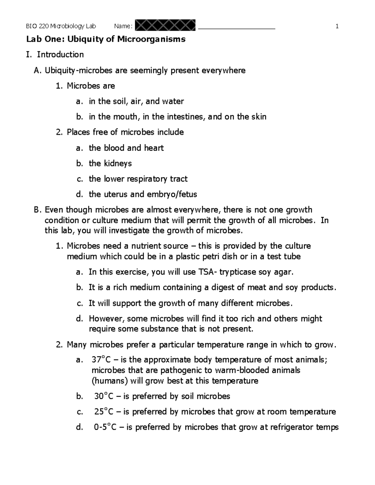 BIO 220 Lab 1: Microbial Ubiquity Results & Observations - Studocu