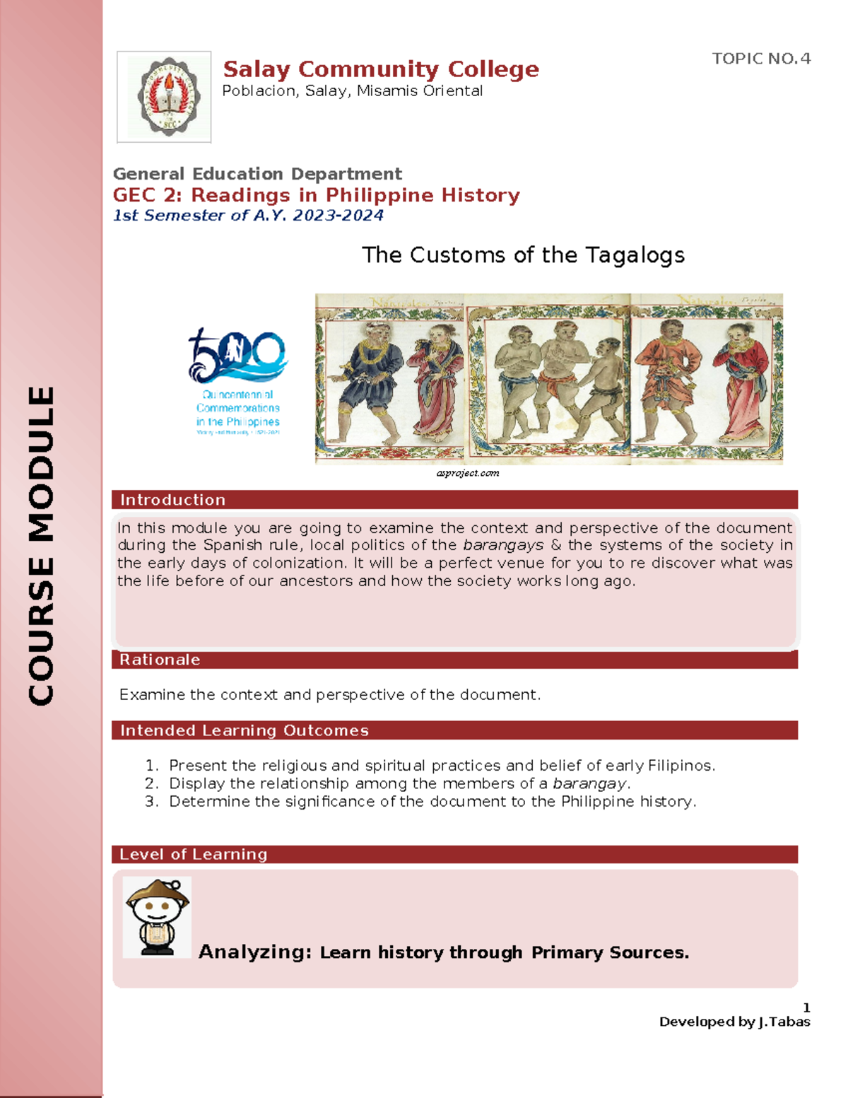 GEC 2: Module 4 - Examining the Customs of the Tagalogs 010142 - Studocu