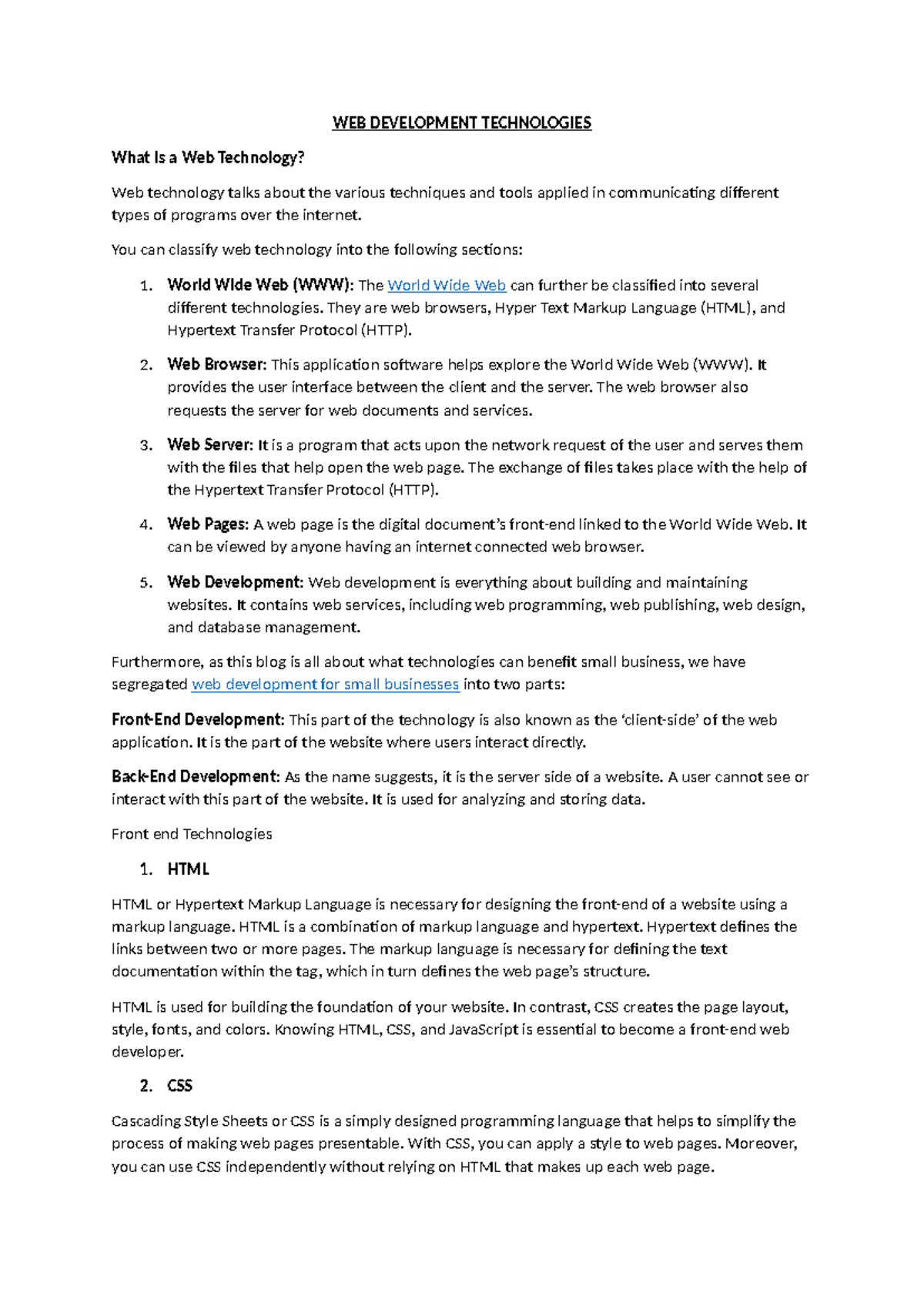 WEB 101: Overview of Web Development Technologies and Tools - Studocu