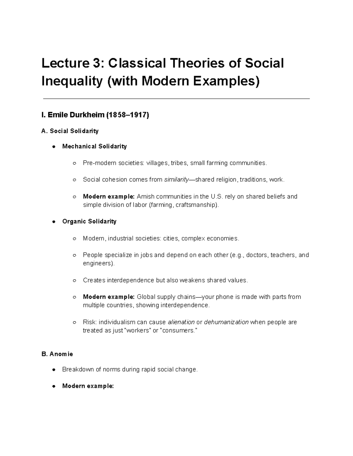 Lecture 3 Notes: Classical Theories of Social Inequality - Studocu