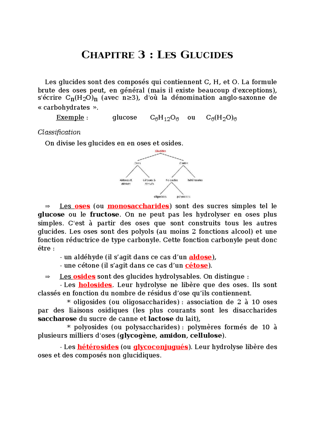 CHAPITRE 3 : LES GLUCIDES - Structure et Classification des Oses - Studocu