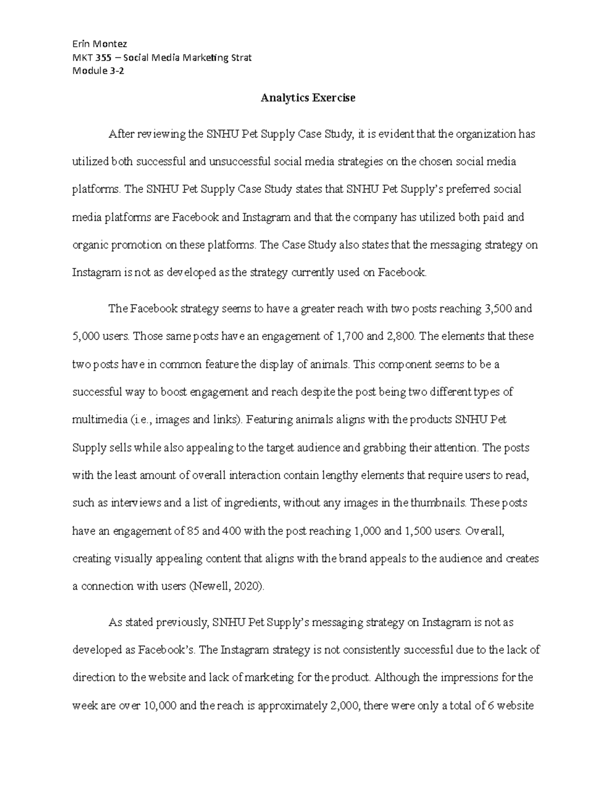 MKT 355 Module 3 Analytics Exercise on Social Media Strategies - Studocu