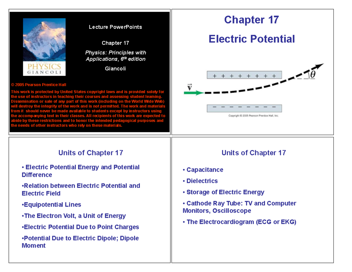 Chapter 17 Lecture Notes: Electric Potential in Physics (PHYS 6th Ed ...