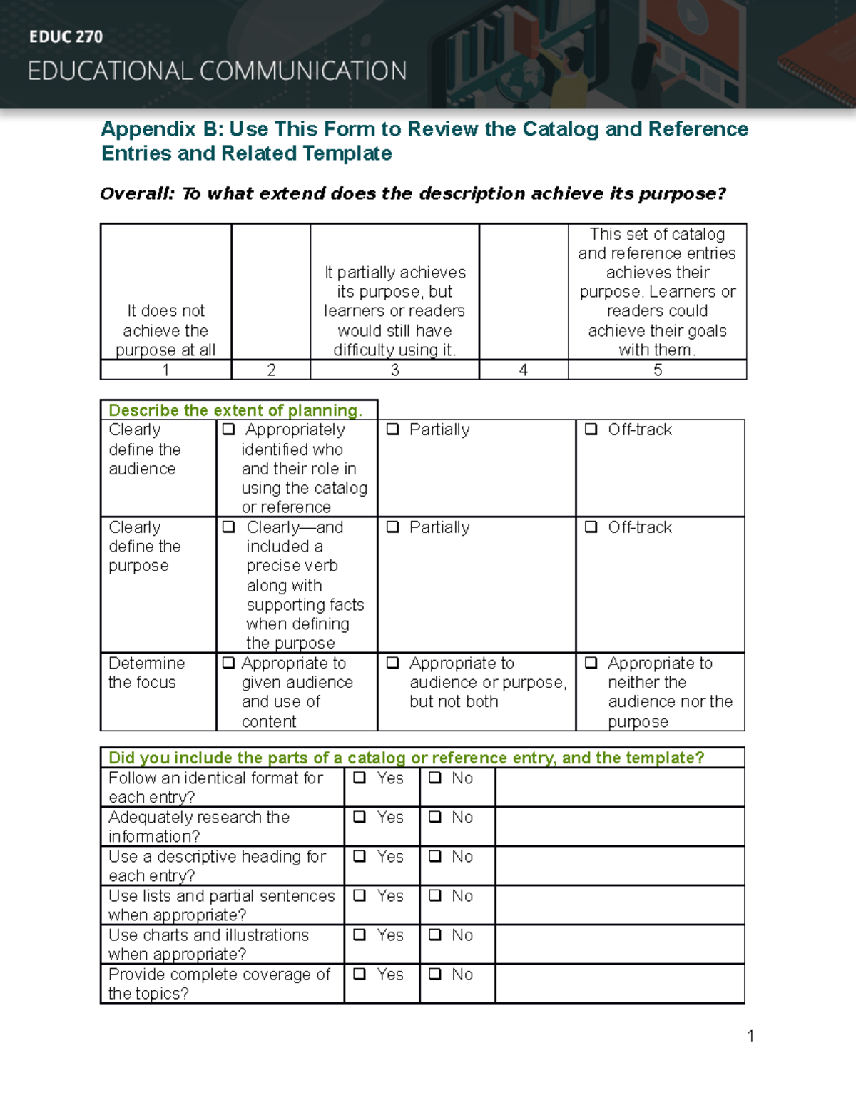 EDUC270 Lesson 5B Catalog Reference AB - Appendix B: Use This Form to ...