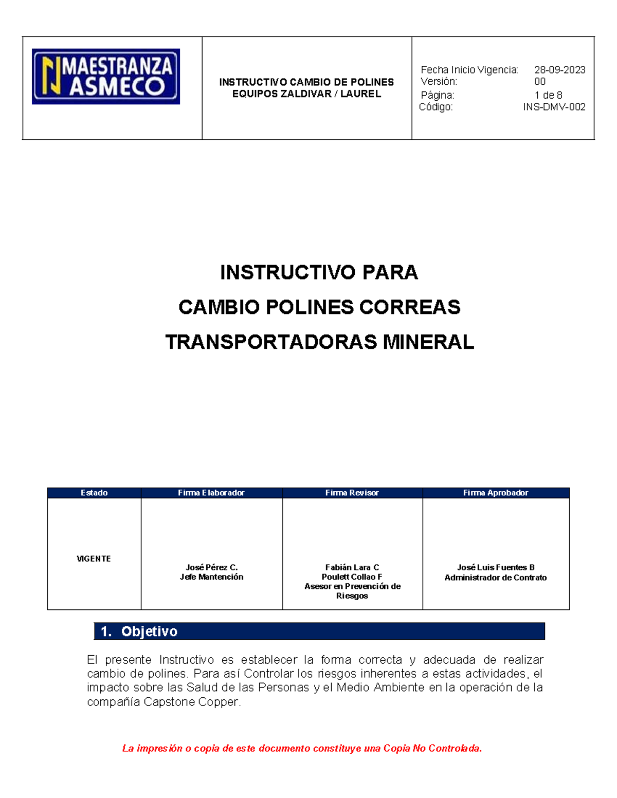 INS-DMV-02 Instructivo para Cambio de Polines en Equipos Zaldívar - Studocu