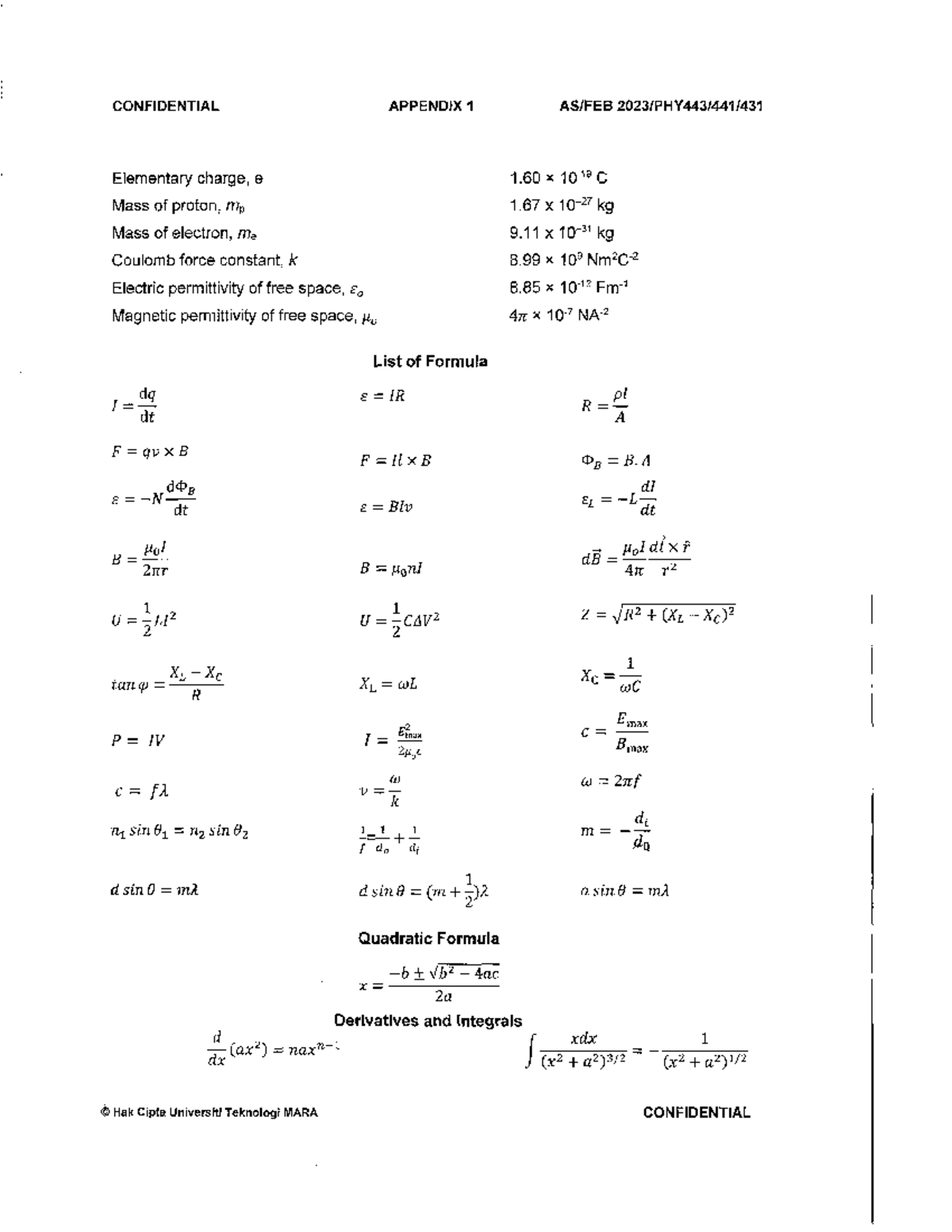 PHY443 Final Exam Formula Appendix - AS/FEB 2023 - Studocu