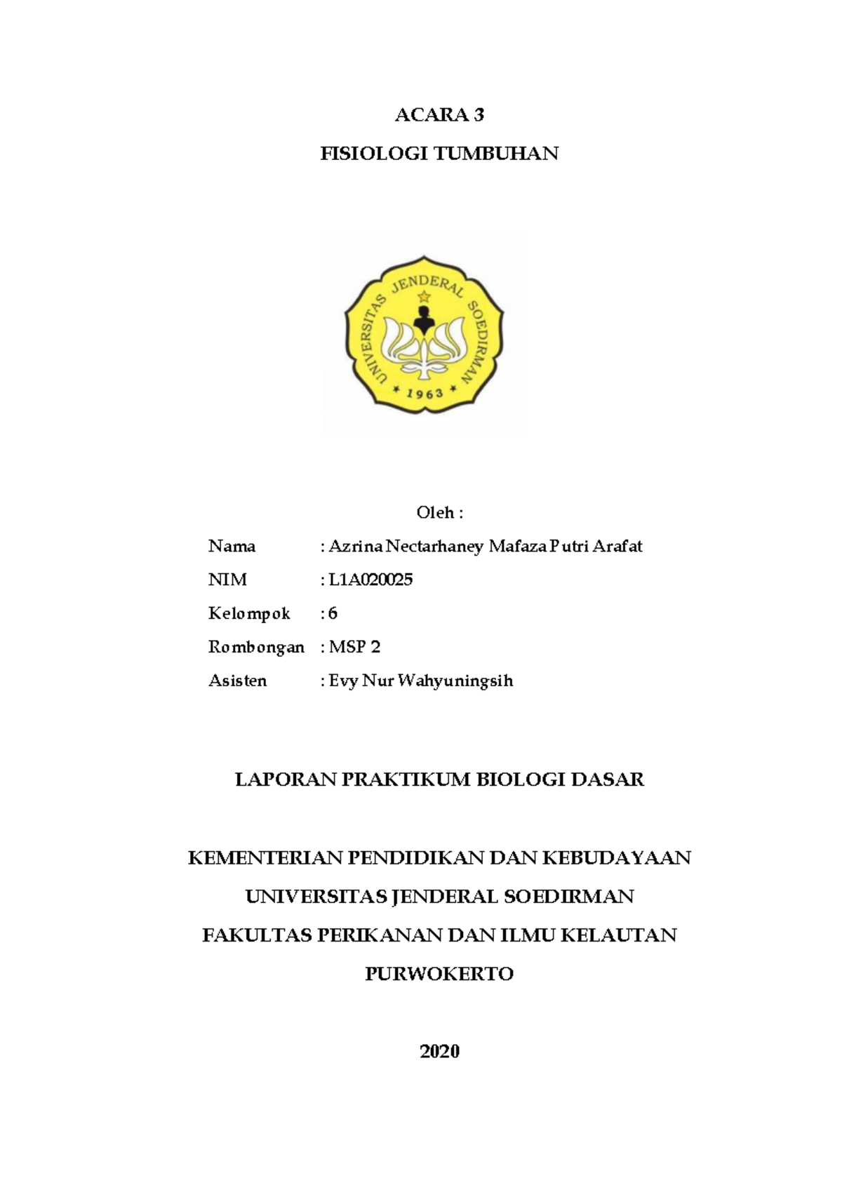 Laporan Praktikum Fisika Dasar: Pengaruh Salinitas pada Tumbuhan (L1A ...