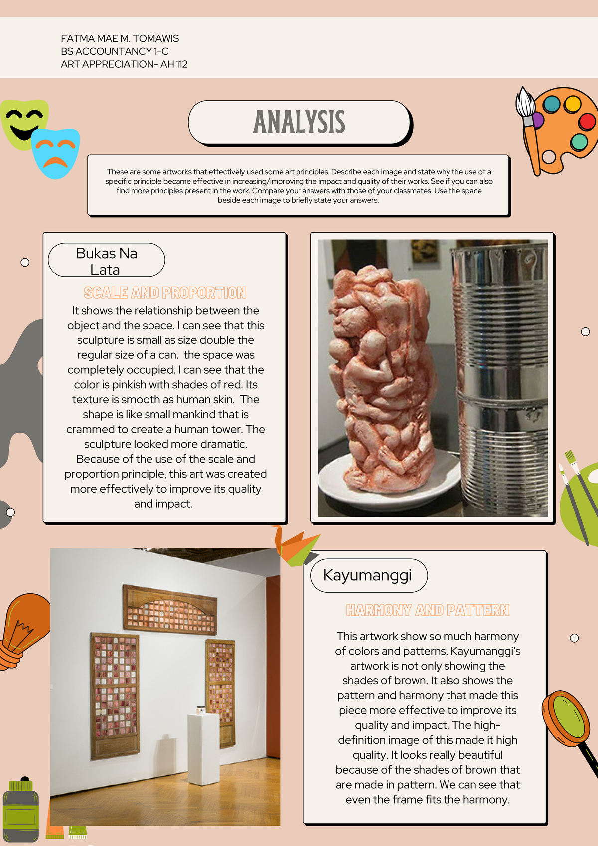 Elements OF ART - Lecture notes 1 - ANALYSIS These are some artworks ...