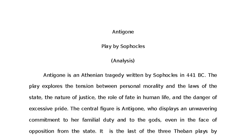 Antigone Analysis: Exploring Morality, Family, and Authority in ...