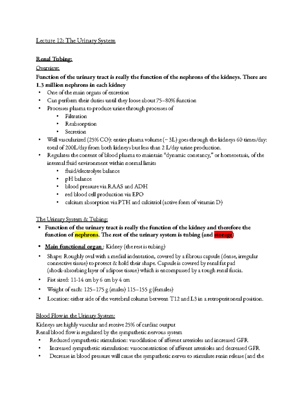 Lecture 12-18: The Urinary System Overview and Functions - Studocu