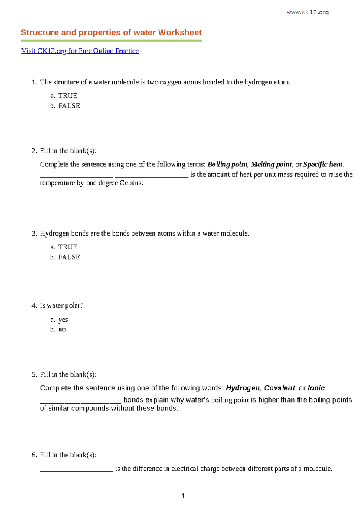 Workbook 20211004160807054831 Structure and Properties of Water ...