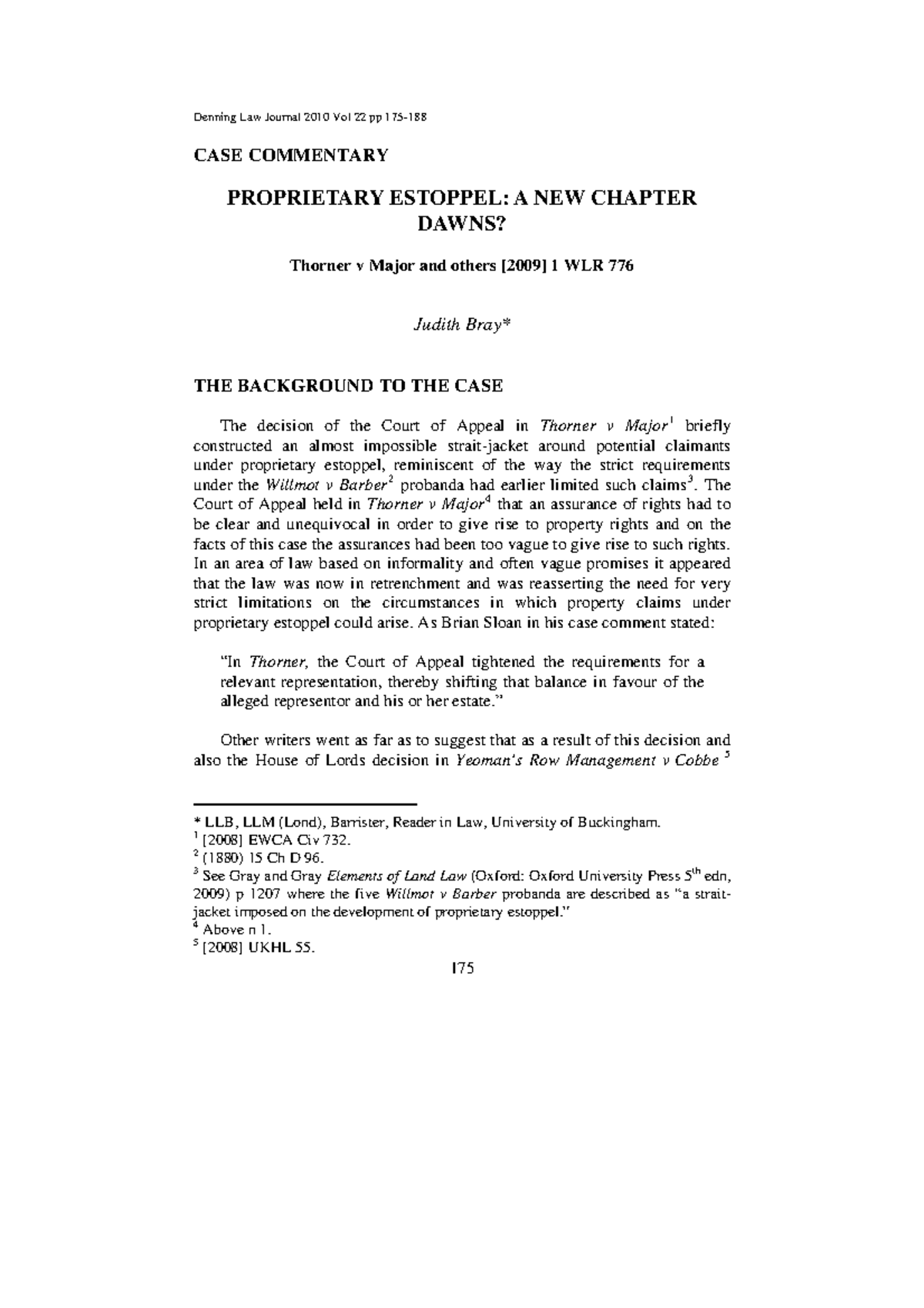 Denning Law Journal 2010 Vol 22: Case Commentary on Thorner v Major ...