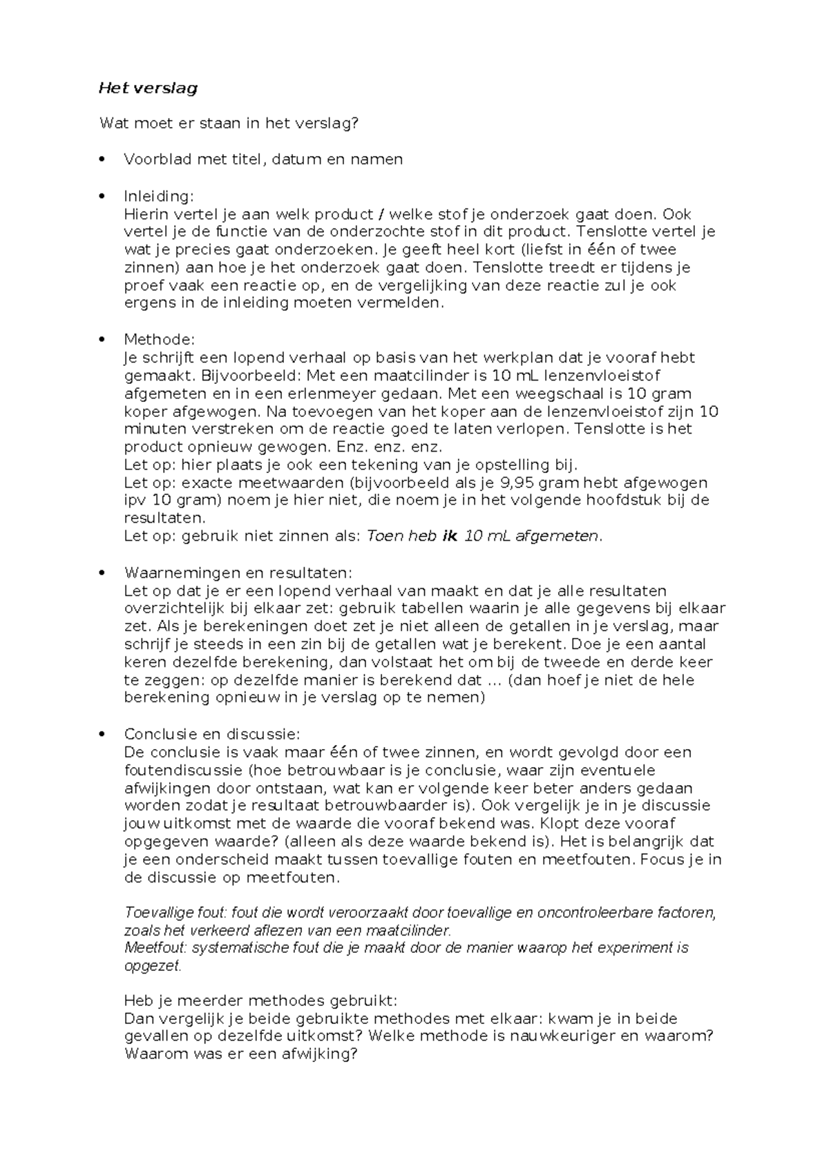 Handleiding Verslag Maken voor Chemie 2018 1125: Structuur en Inhoud ...