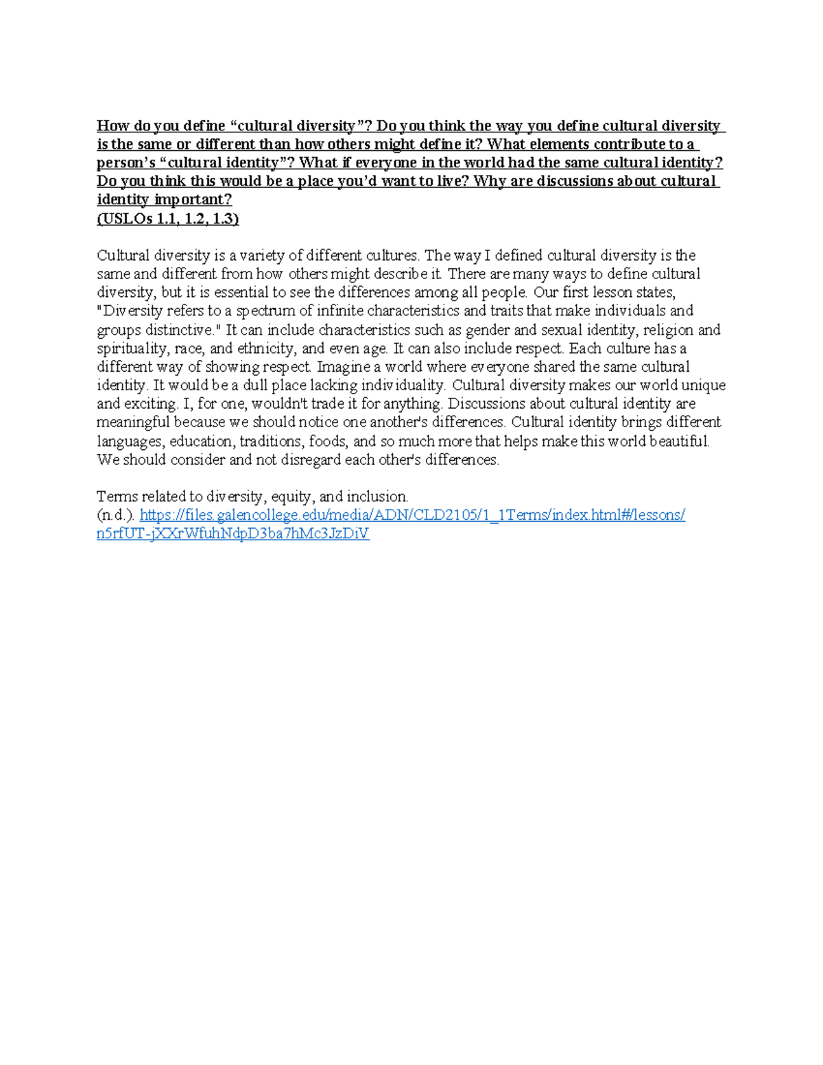 Cultural Diversity Unit 1 Discussion - How do you define “cultural ...