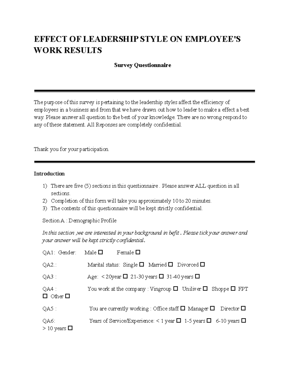 Questionnaire-Leadership Style 2,Tài liệu sử dụng tham khảo môn quản ...