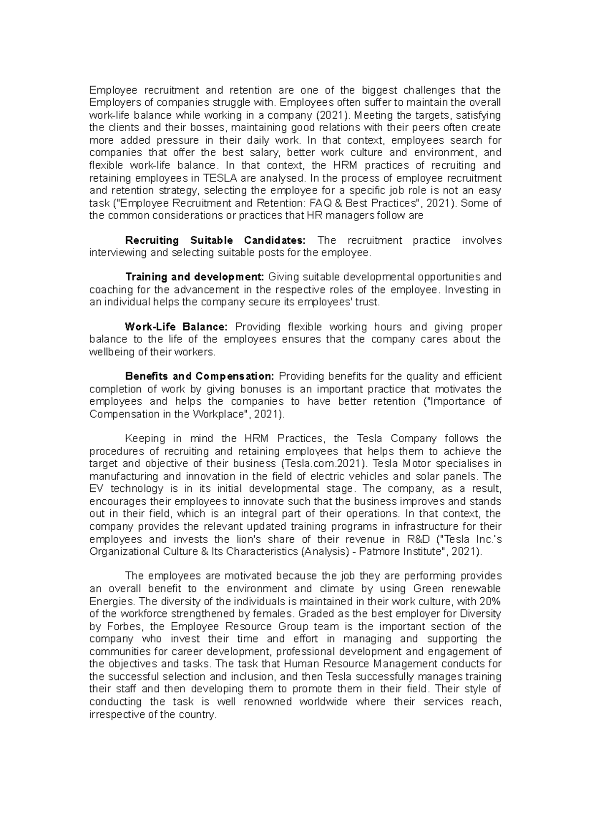 Tesla hrm - Human Resourse - Studocu