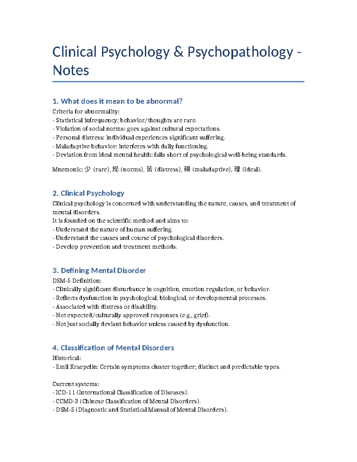 Clinical Psychology PSY 101: Psychopathology Overview and Key Concepts - Studocu