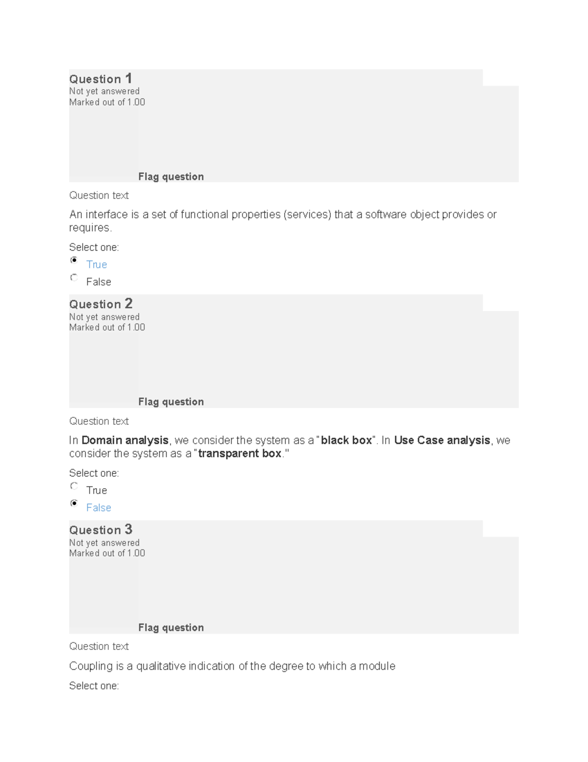 CS2401 Graded Quiz - Question 1 Not yet answered Marked out of 1. Flag question Question text An ...