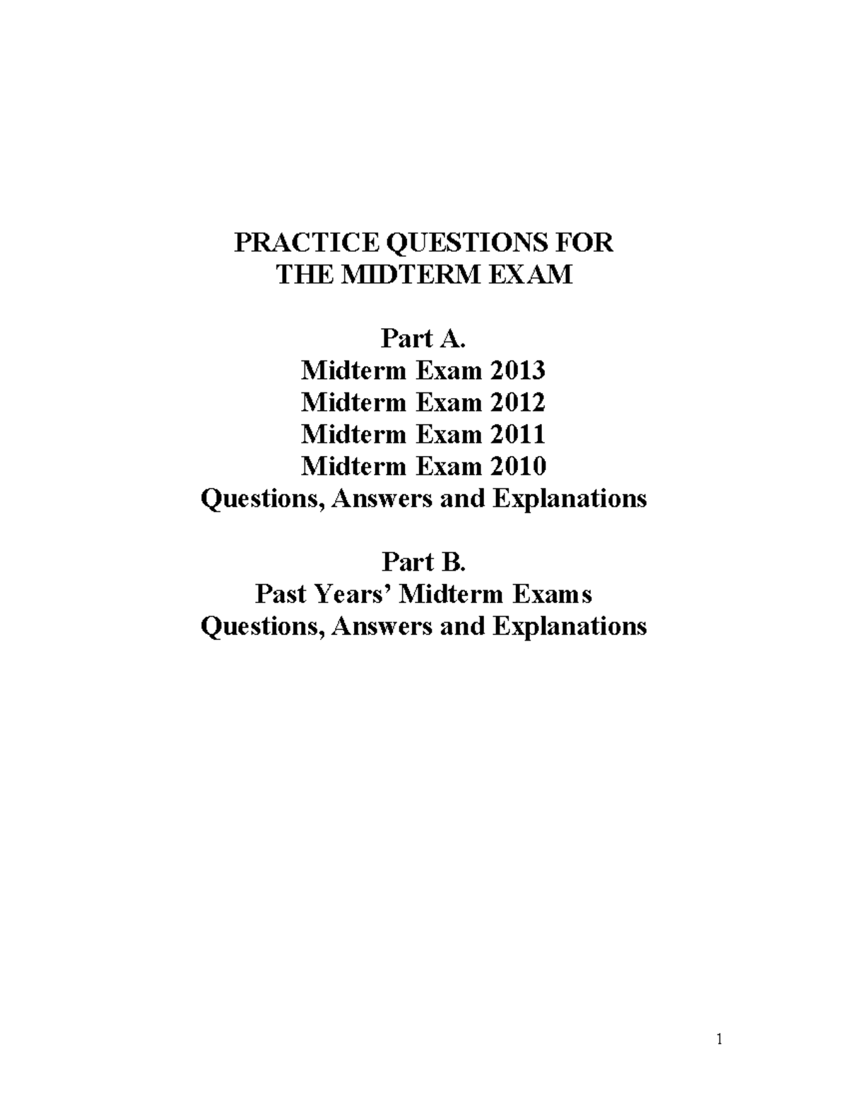 Sample midterm exams Ch 1-9 with answer - PRACTICE QUESTIONS FOR THE ...