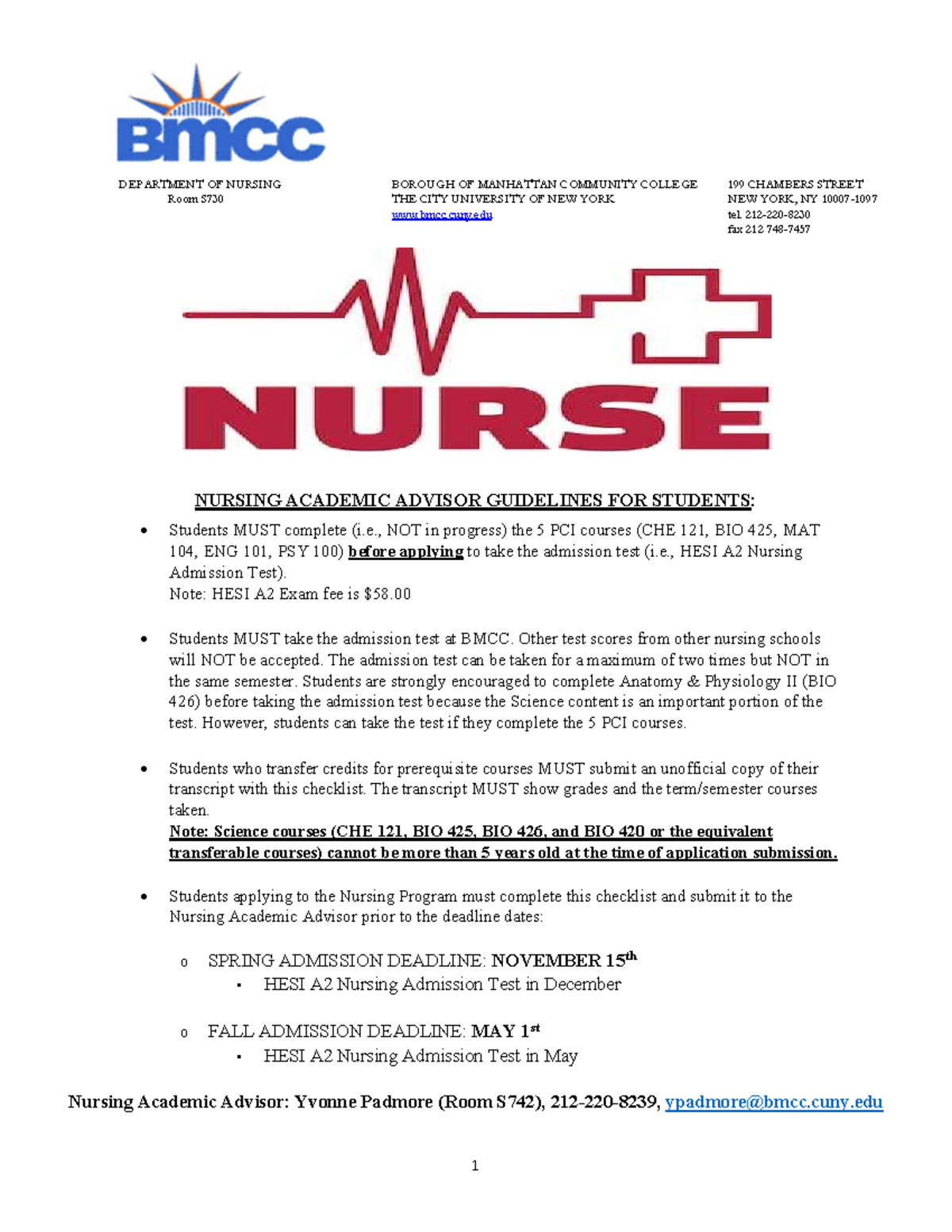 BMCC Nursing Program Admission Guidelines and HESI A2 Info - Studocu