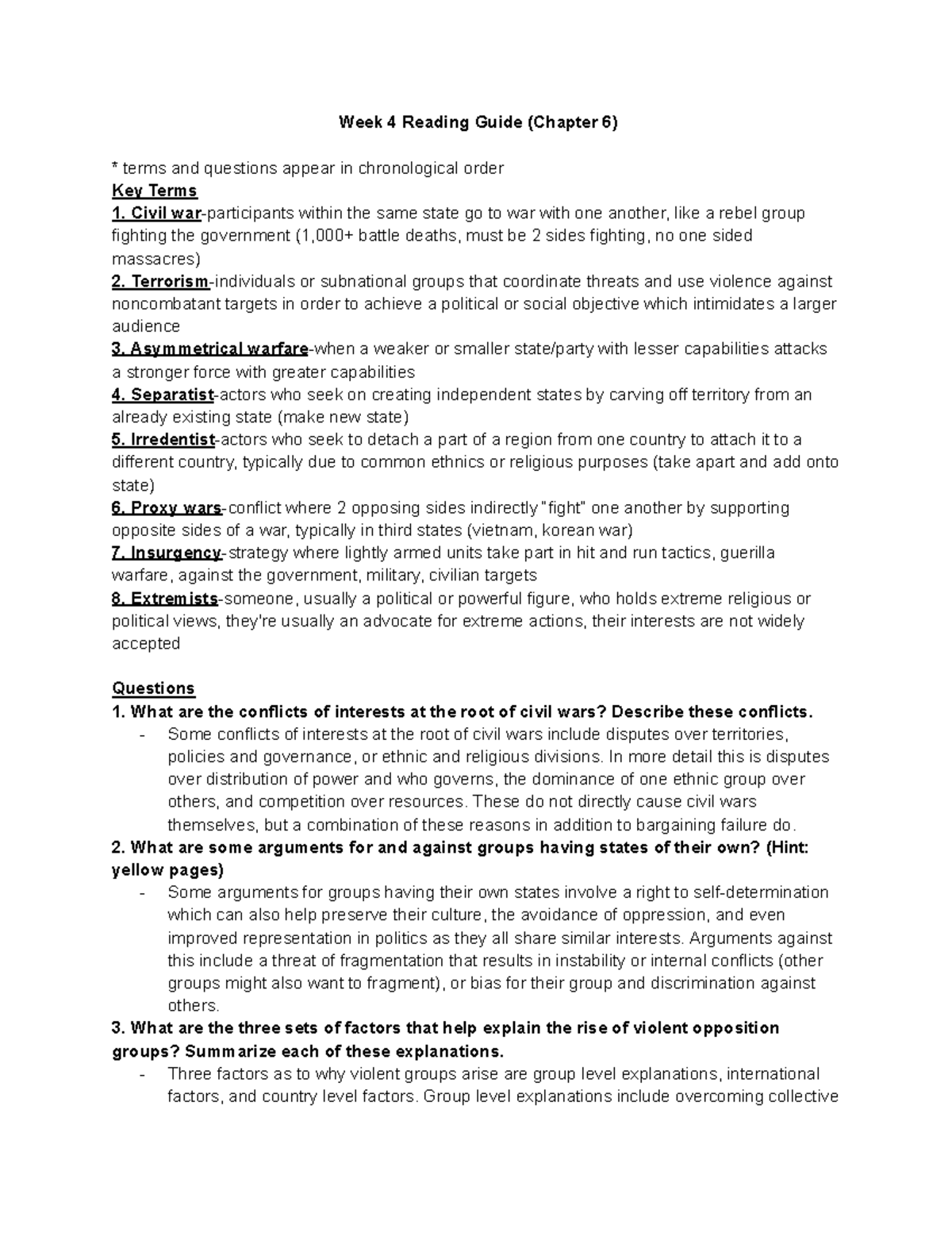 POSC 101 Week 4 Reading Guide: Civil Wars and Terrorism Insights - Week ...