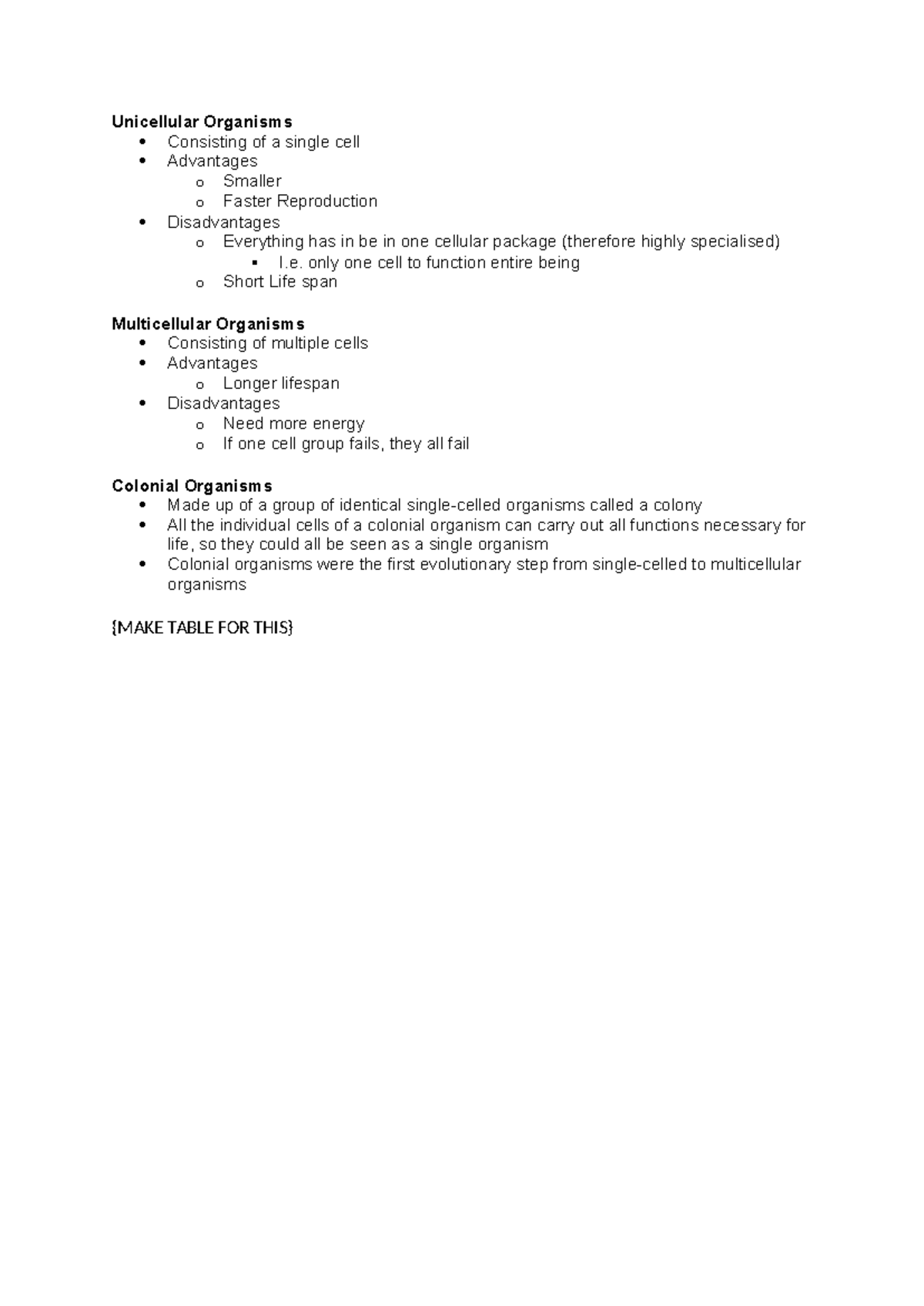 Mod 2 Bio Notes: Unicellular vs Multicellular Organisms - Studocu