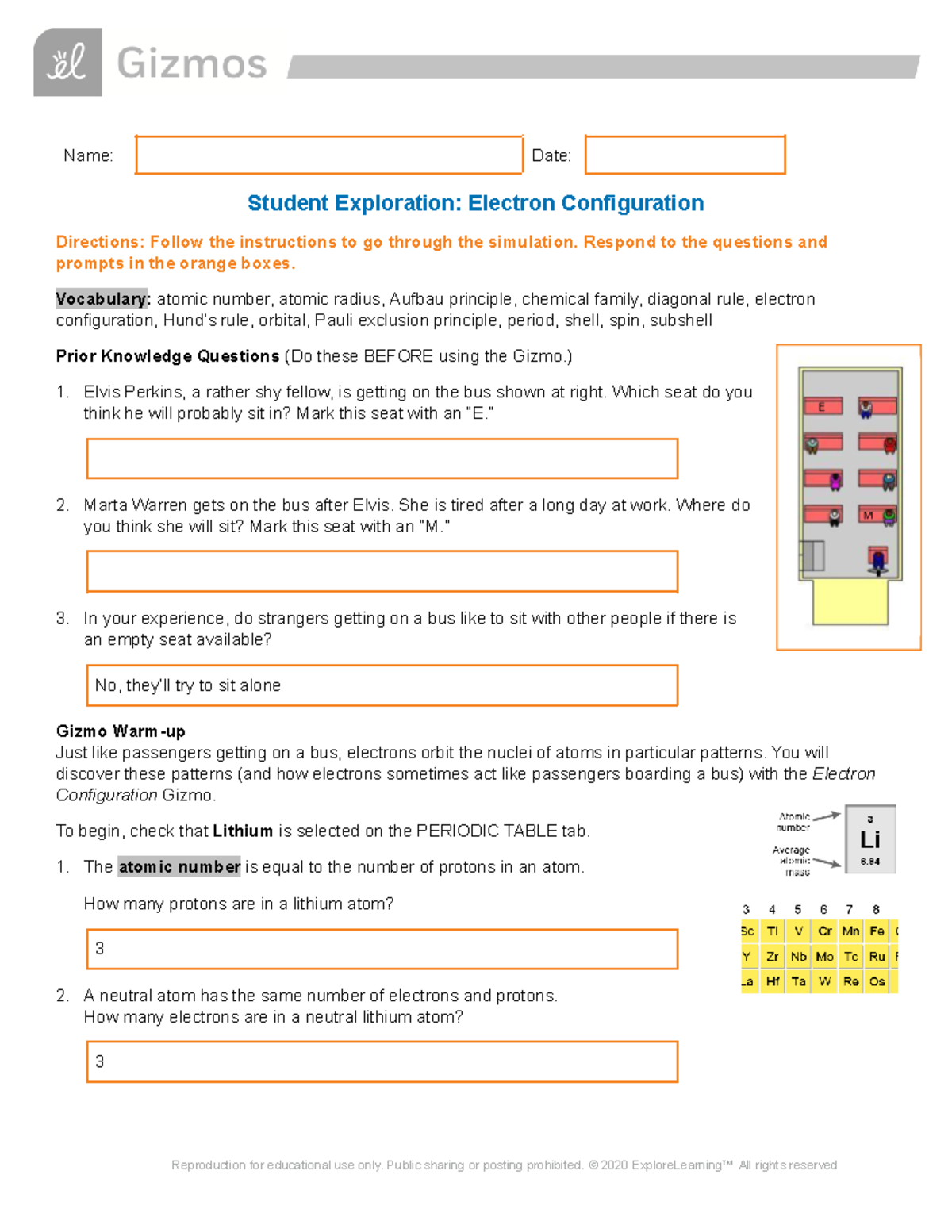 - Electron Configuration Gizmos - 3123634 - Name: Date: Student ...