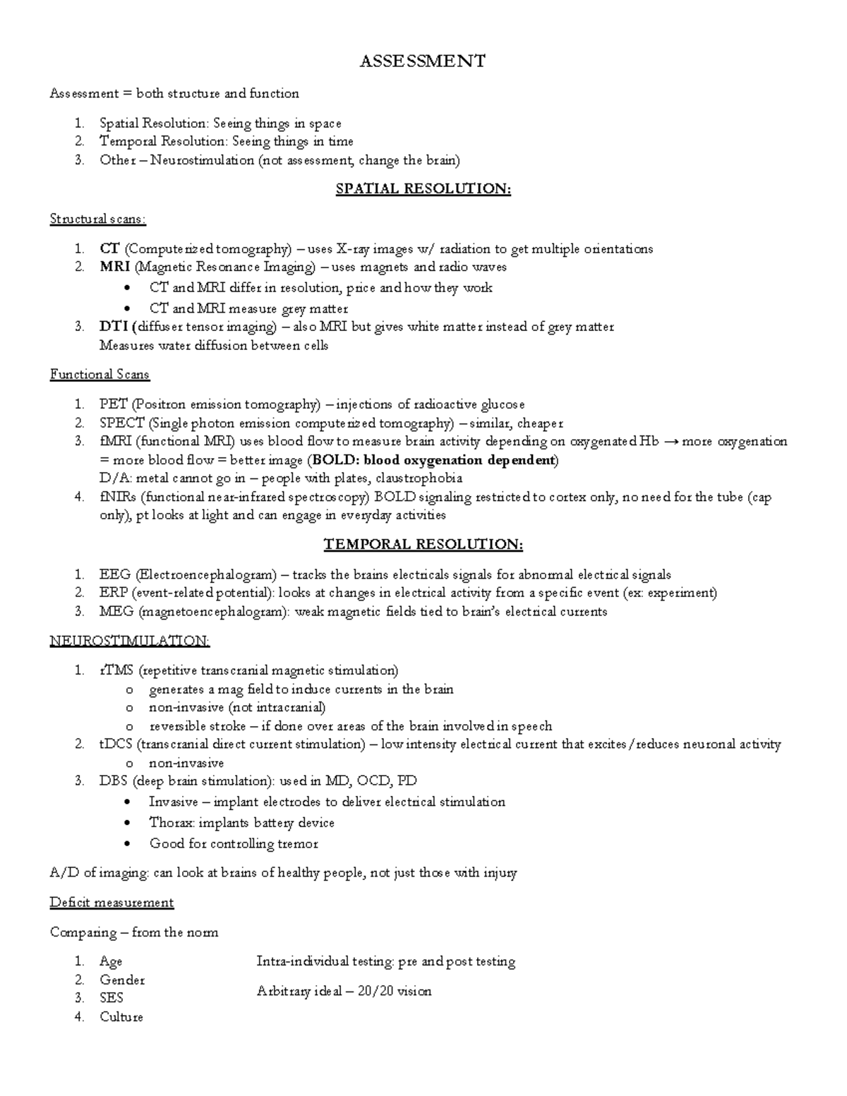 Exam 1 Notes - ASSESSMENT Assessment = both structure and function 1 ...