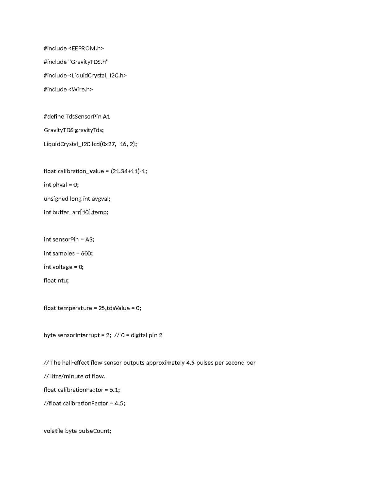 Arduino TDS Sensor Code with LiquidCrystal_I2C Integration - Studocu