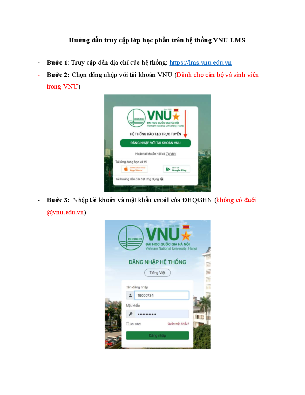 Hướng dẫn truy cập hệ thống VNU LMS cho sinh viên và cán bộ - Studocu