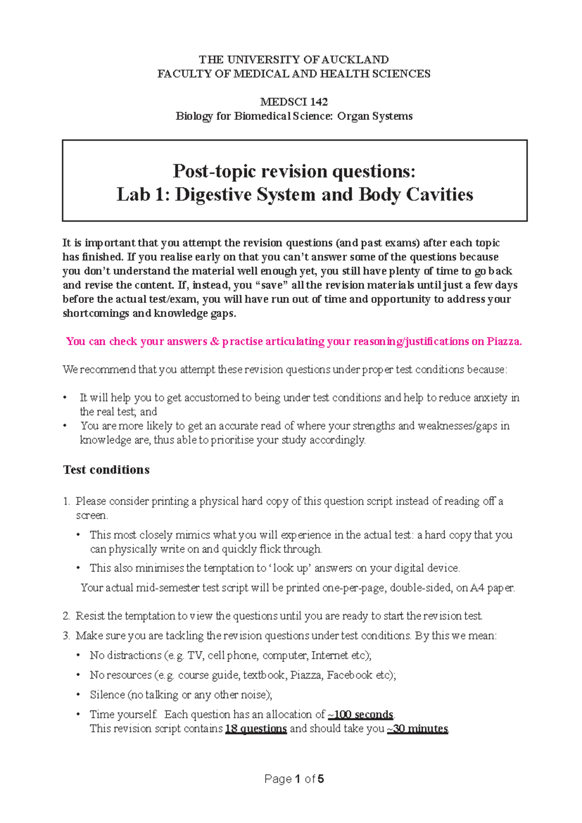MEDSCI 142 Lab 1: Digestive System Revision Questions and Answers - Studocu