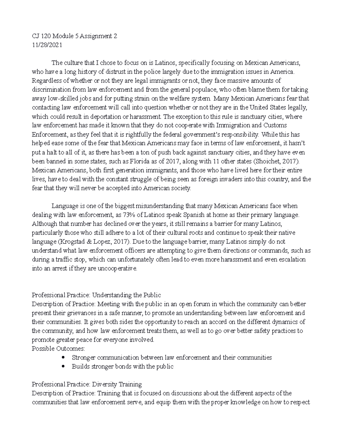 CJ 120 Module 5 Assignment 2 - CJ 120 Module 5 Assignment 2 11/28/ The ...