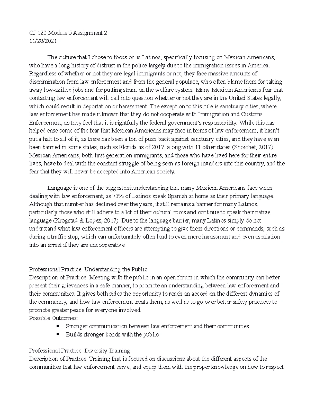 2-1 Module Two Practice Activity: Personal Assessment - CJ 120 Module Two Practice Activity ...