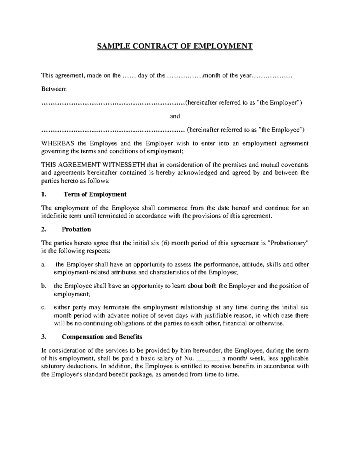 Sample Employment Contract Template for Job Agreement - Studocu