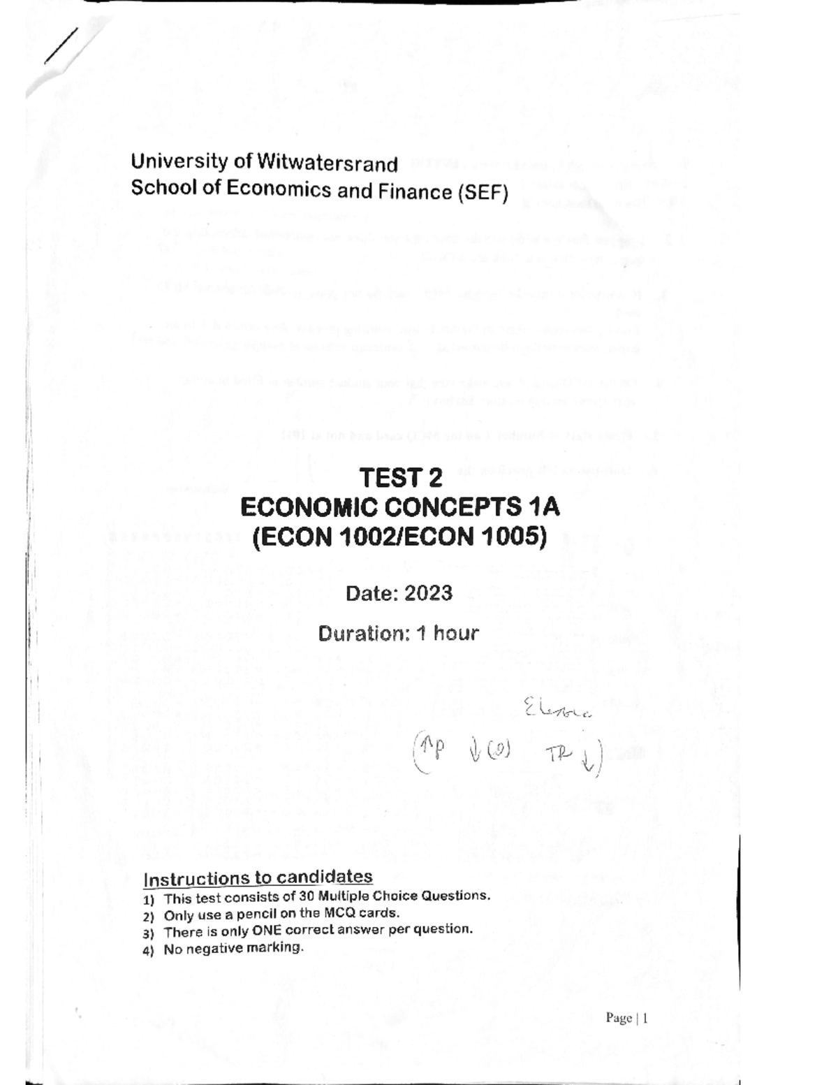 Economics IA 2023 - Econ paper 1 - University of Witwatersrand School ...