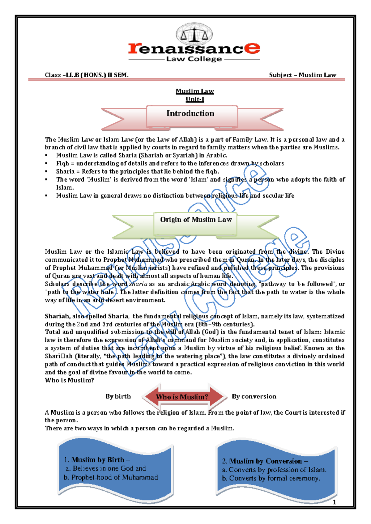 Muslim Law Overview: Key Concepts and Principles (Renaissance) - Studocu