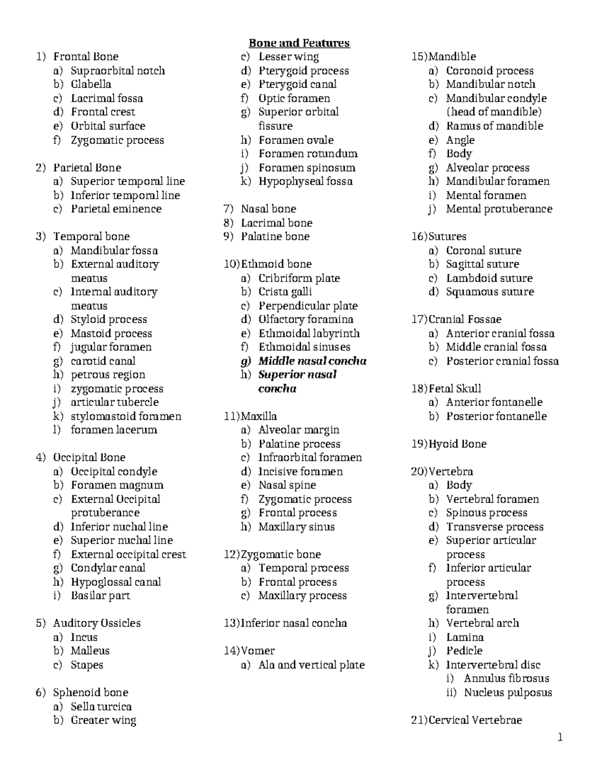 Bones and Features - Notes (Anatomy 101) - Studocu
