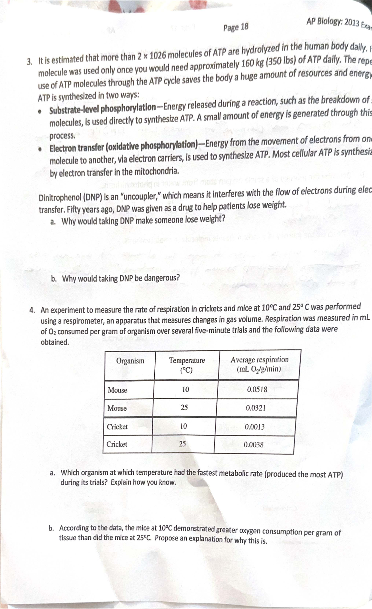 AP Biology: 2013 Exam Review on ATP, Respiration, and Photosynthesis ...
