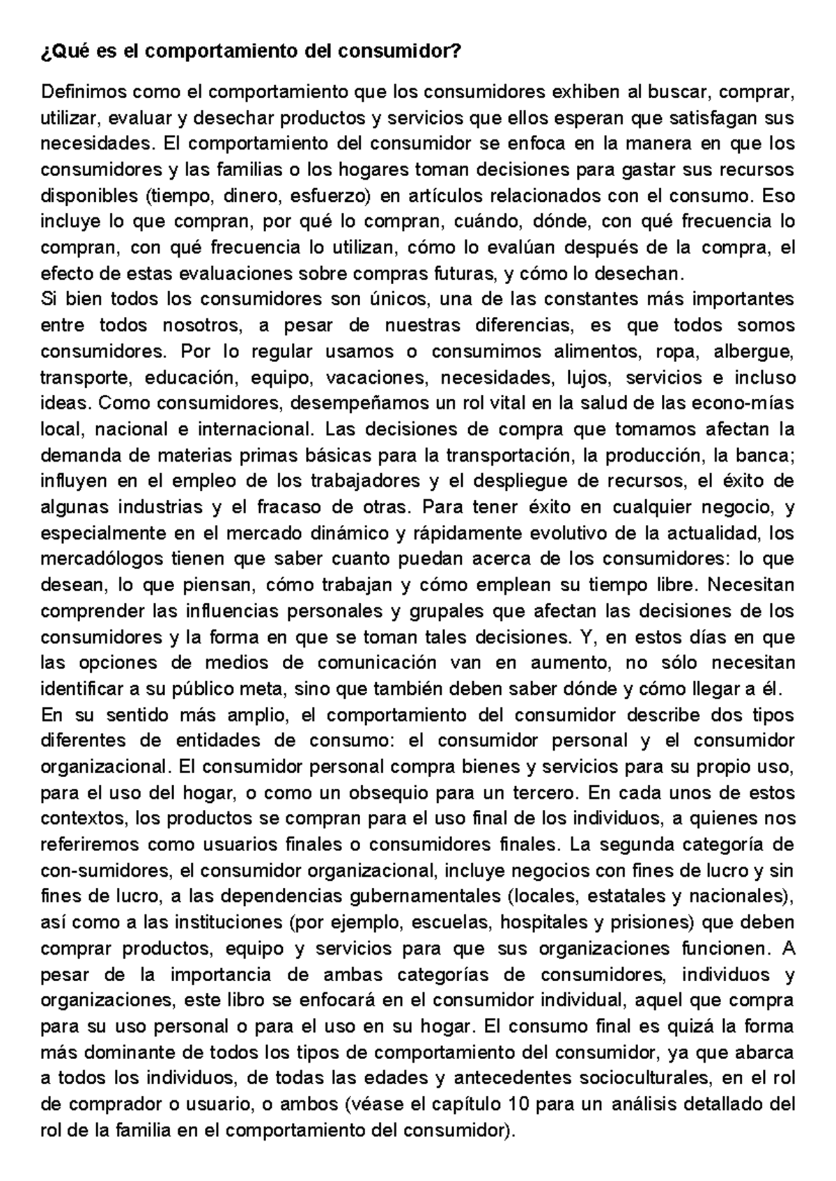 Comportamiento del Consumidor: Análisis y Estrategias (1P) - Studocu