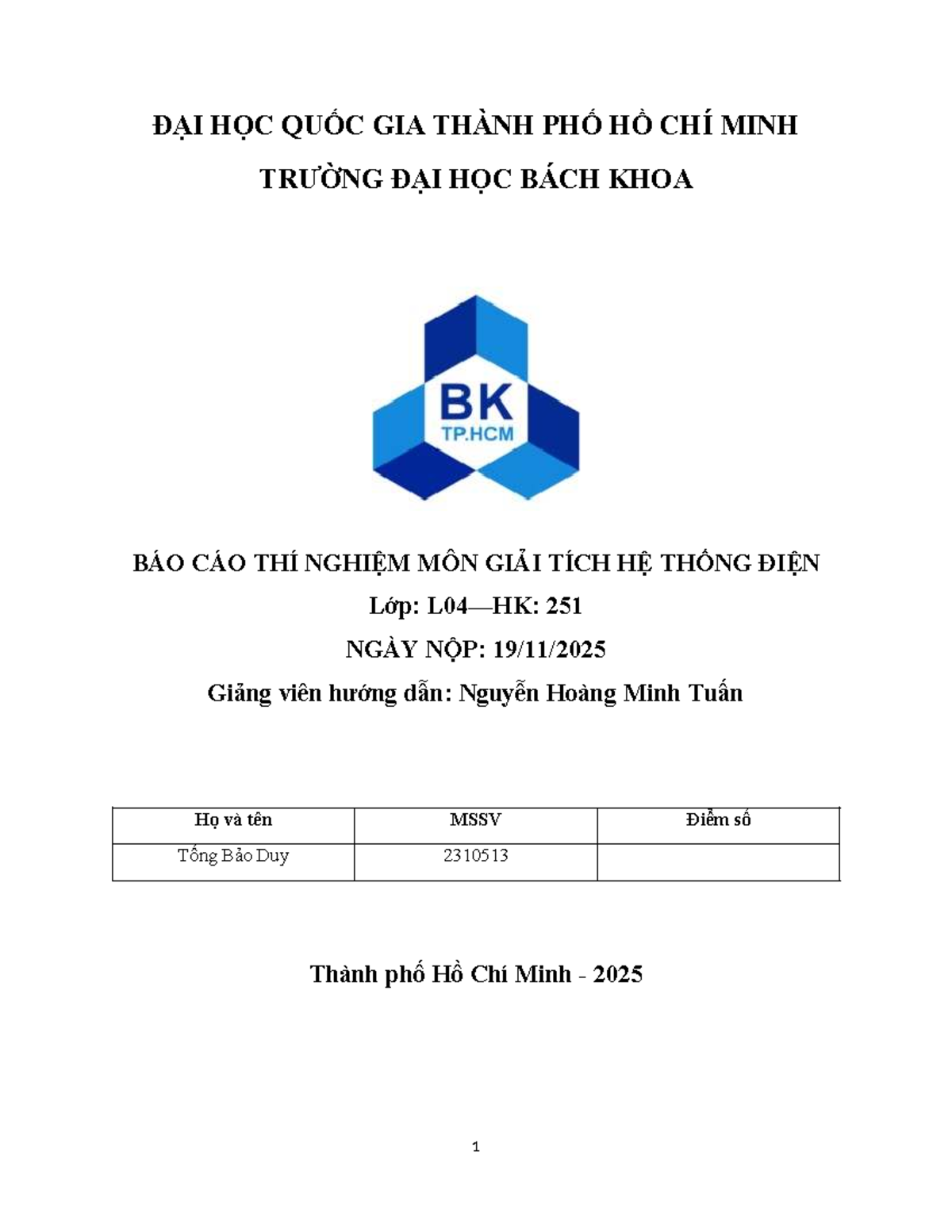 Báo cáo Thí nghiệm Giải tích Hệ thống Điện - Môn GT HTĐ 11102024 - Studocu